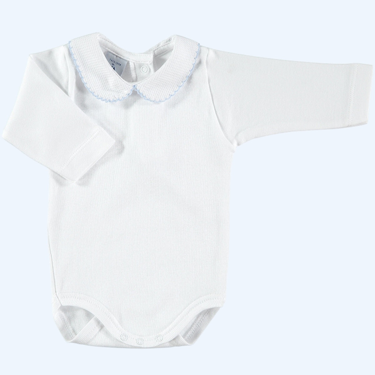 Body manga larga cuello Piqué blanco / celeste – Alcalá