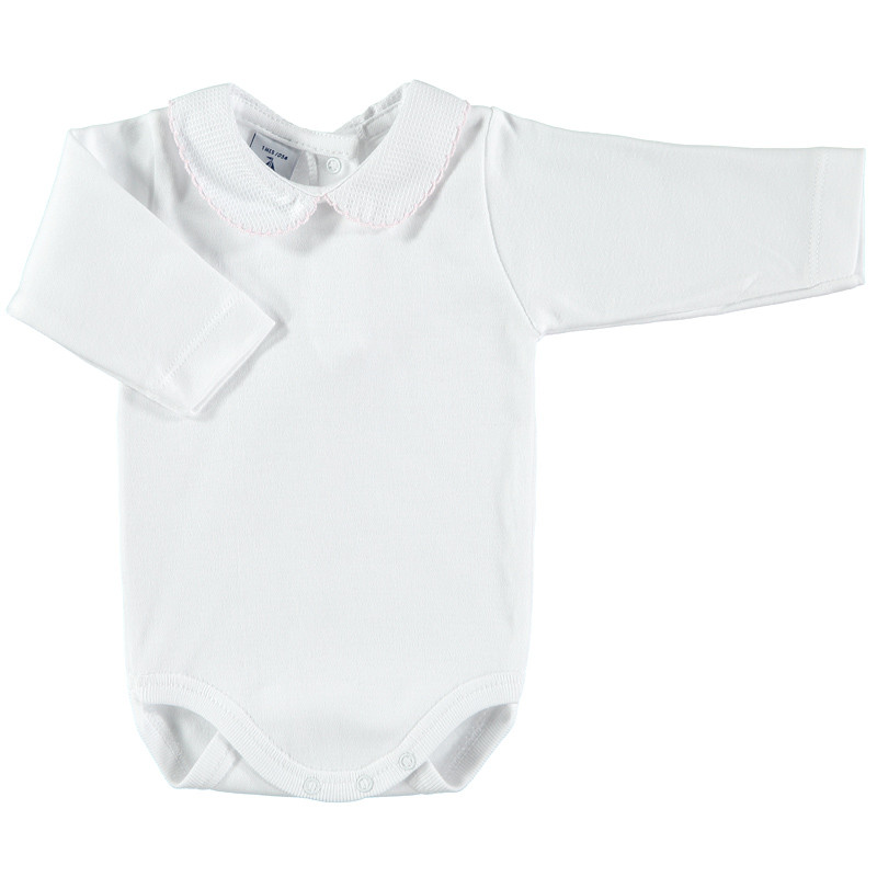 Body manga larga cuello Piqué BLANCO / ROSA – Alcalá